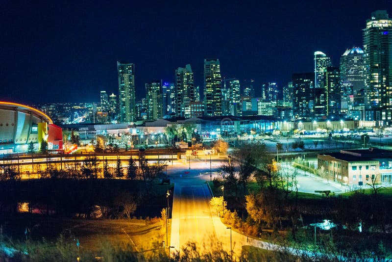 CALGARY, CANADA - Dec, 2019 Night View of Calgary Skyline Editorial ...