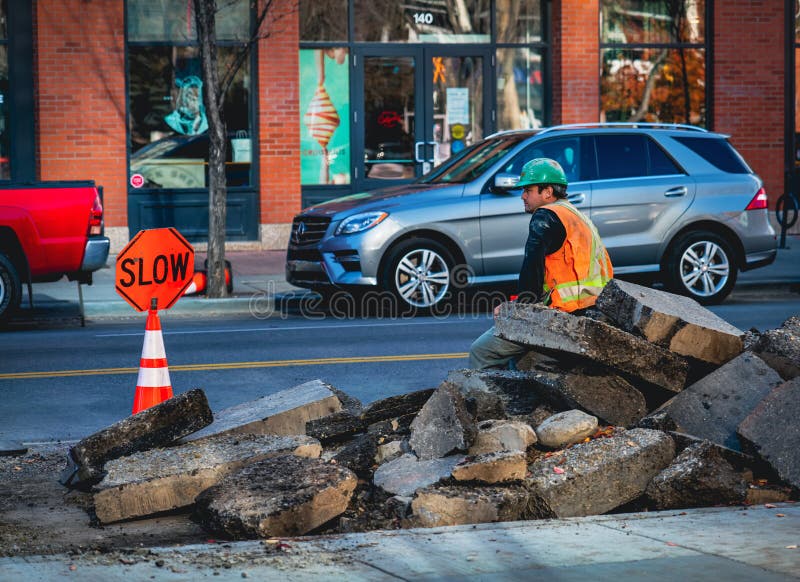 Construction Worker Takes a Break Editorial Stock Image - Image of slow ...