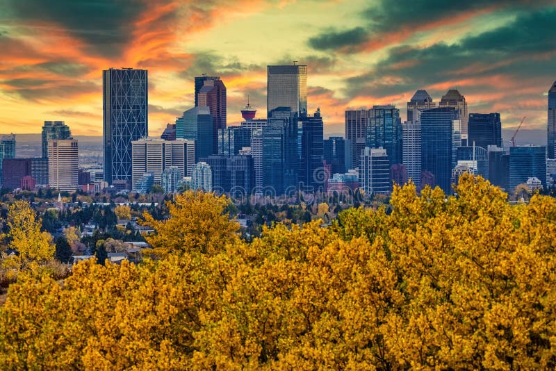 A Calgary Downtown Skyline during the Spring with Some Dramatic Clouds ...