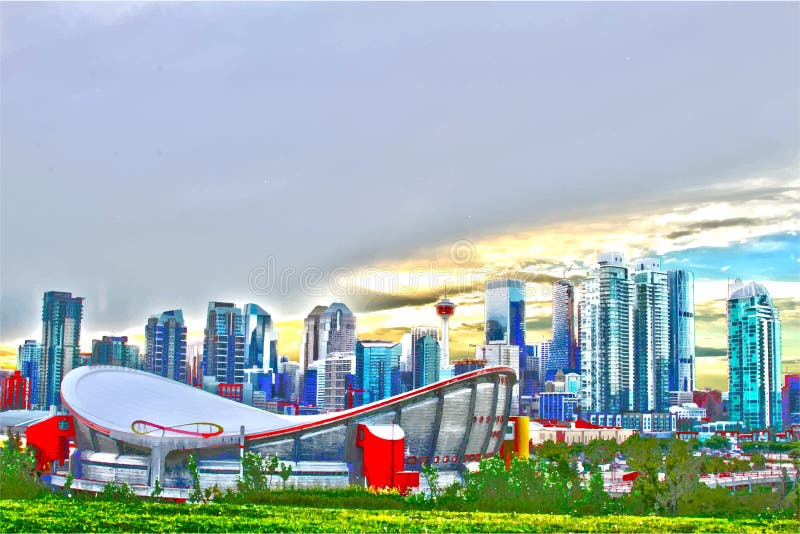A Calgary Downtown Skyline during the Spring with Some Dramatic Clouds ...