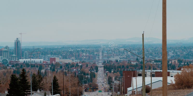 Calgary Downtown Panoramic View of City Street Stock Image - Image of ...