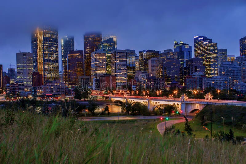 Calgary at Night stock photo. Image of downtown, dark - 159481680