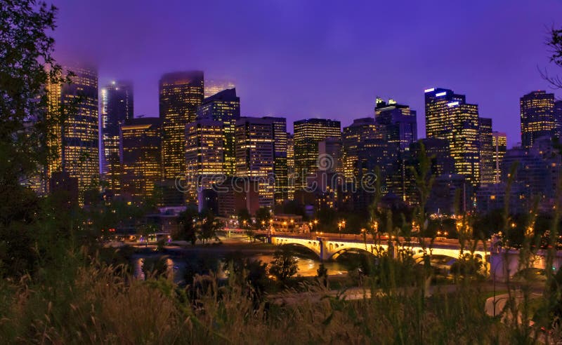 Calgary at Night stock photo. Image of scene, bridge - 159481670