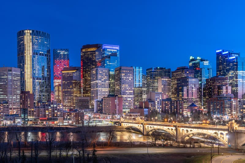 Calgary`s Beautiful Skyline at Night Editorial Image - Image of calgary ...