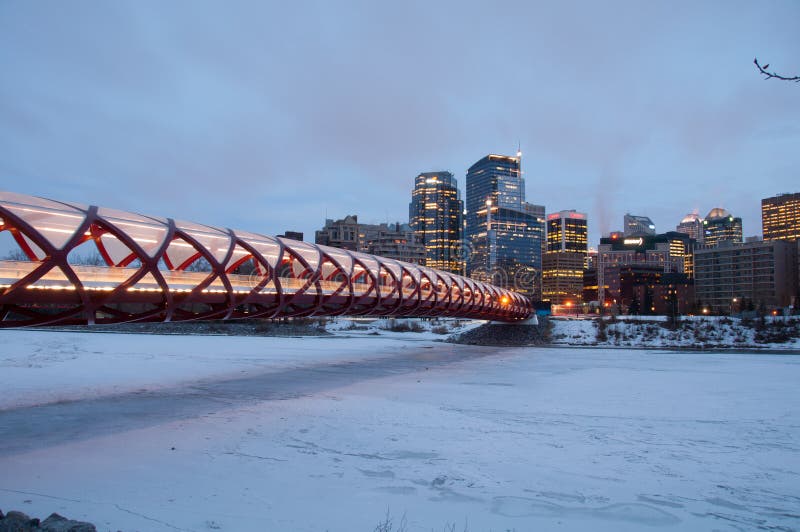Calgary S Peace Bridge and Skyline at Night Editorial Stock Image ...
