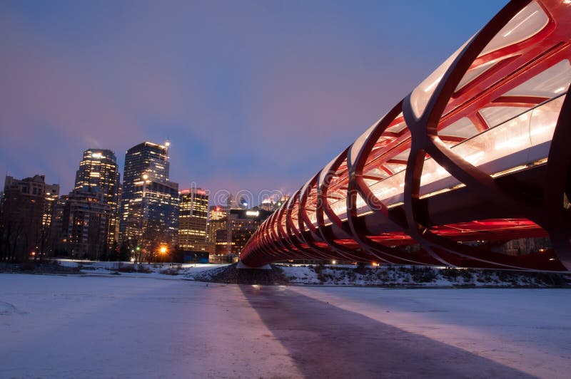 Calgary S Peace Bridge and Skyline at Night Editorial Photo - Image of ...