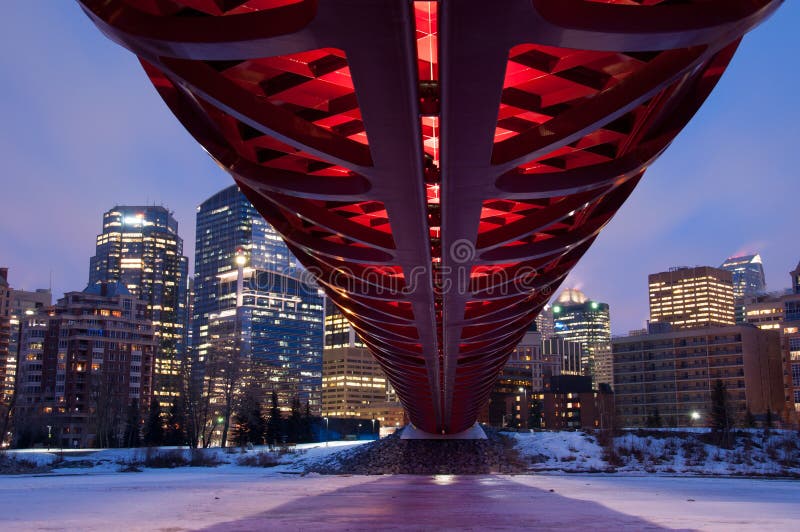 Calgary S Peace Bridge and Skyline at Night Editorial Stock Image ...