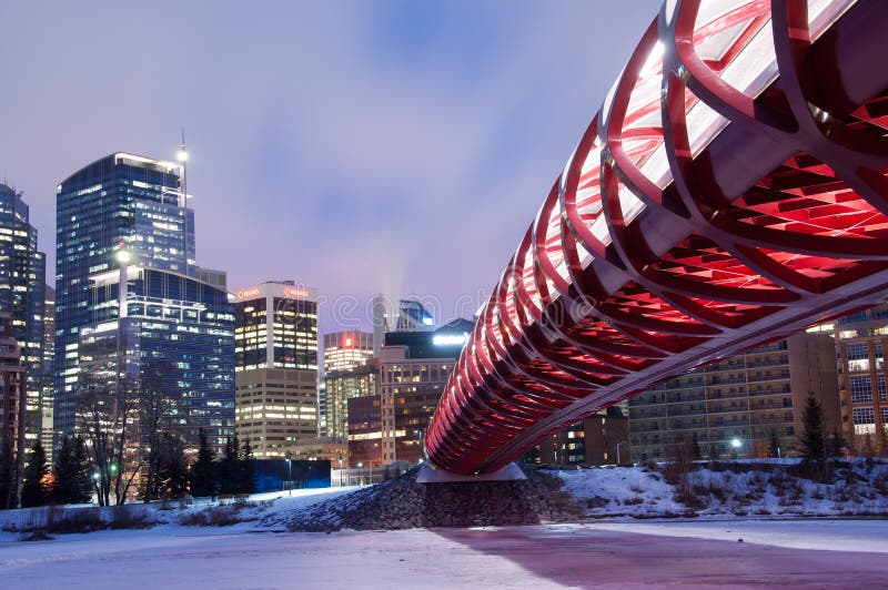 Calgary S Peace Bridge and Skyline at Night Editorial Photography ...