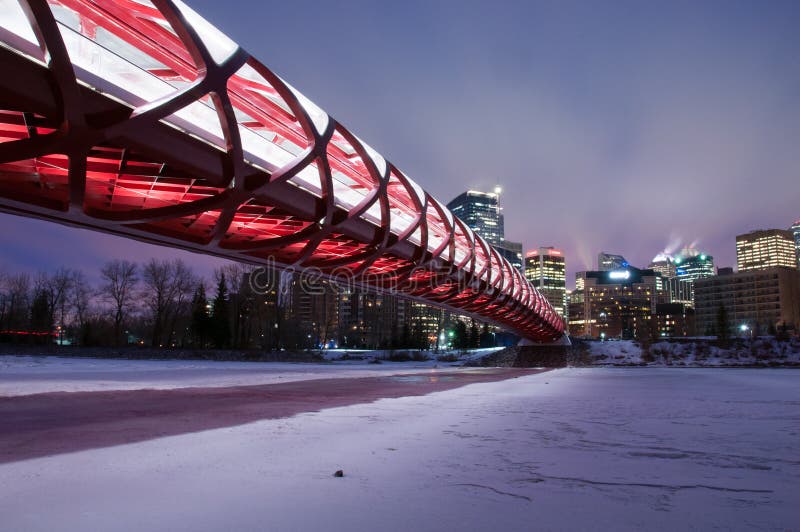 Calgary S Peace Bridge and Skyline at Night Editorial Stock Photo ...