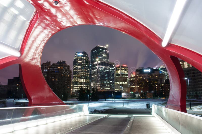 Calgary S Peace Bridge and Skyline at Night Editorial Photo - Image of ...