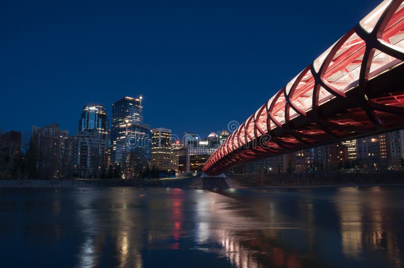 Calgary S Peace Bridge and Skyline at Night Editorial Photo - Image of ...