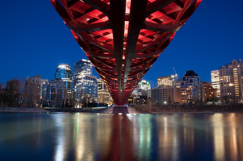 Calgary S Peace Bridge and Skyline at Night Editorial Photo - Image of ...