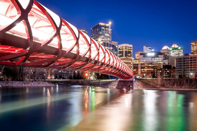 Calgary S Peace Bridge and Skyline at Night Editorial Photo - Image of ...