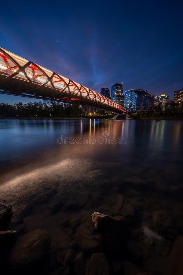 Calgary`s Peace Bridge at Twilight Editorial Stock Image - Image of ...