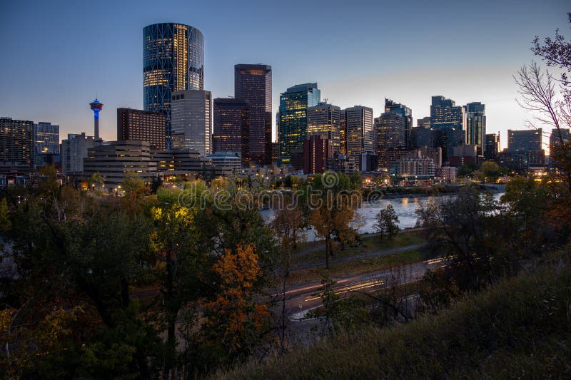 Calgary s skyline at night editorial photography. Image of cityscape ...