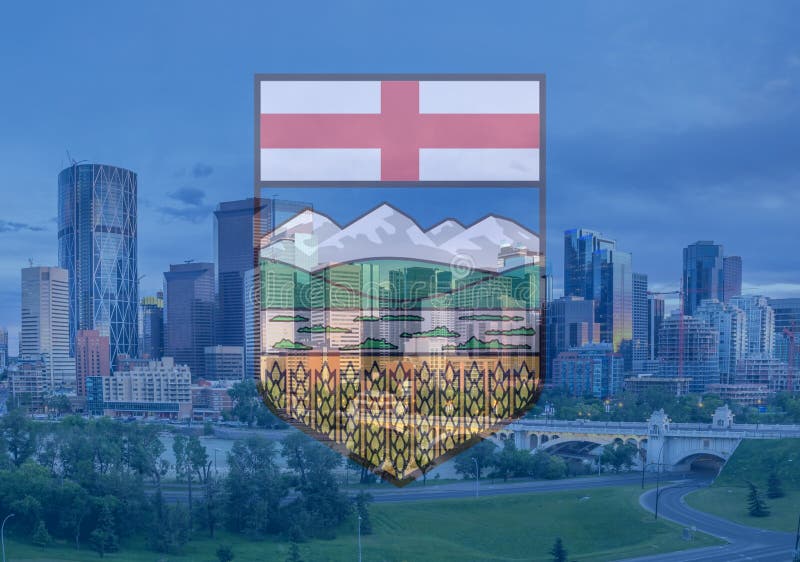 Calgary Skyline and Alberta Flag Composite Stock Photo - Image of park ...