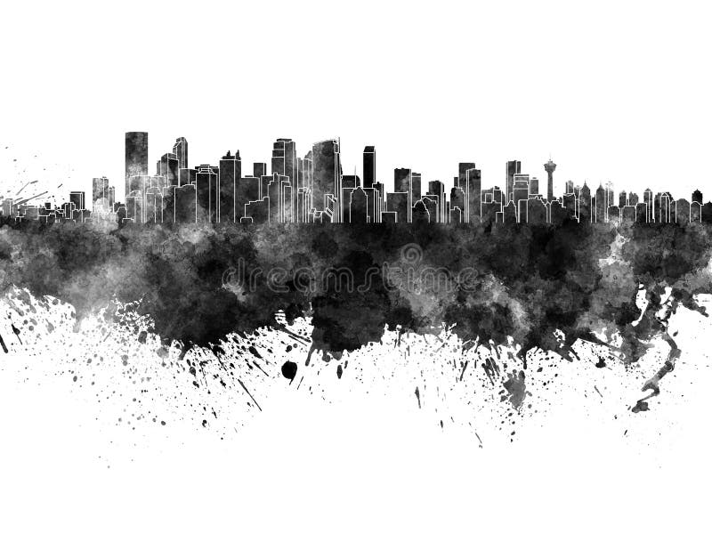 Calgary Skyline in Black Watercolor Stock Illustration - Illustration ...