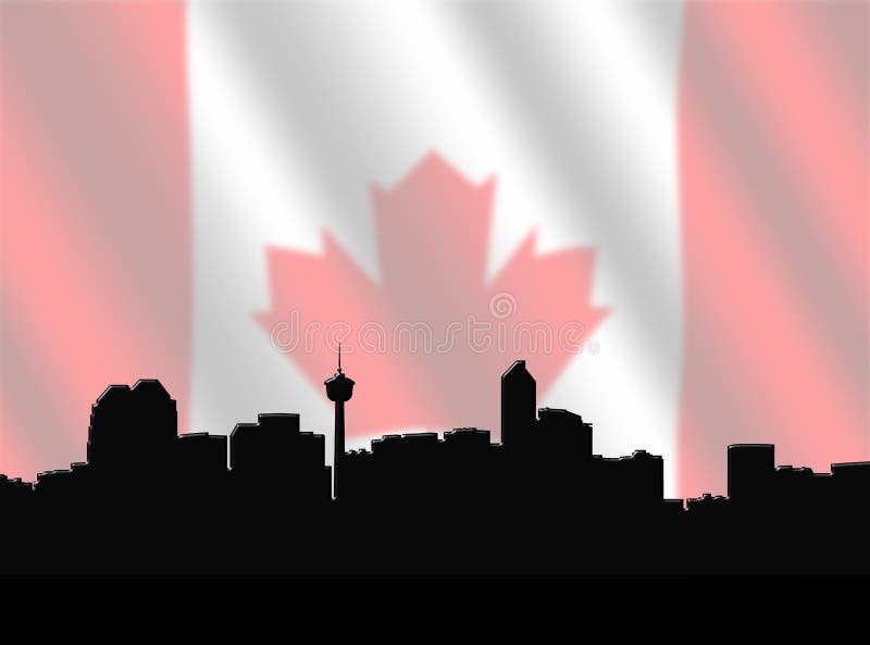 Calgary Skyline with Canadian Flag Stock Illustration - Illustration of ...