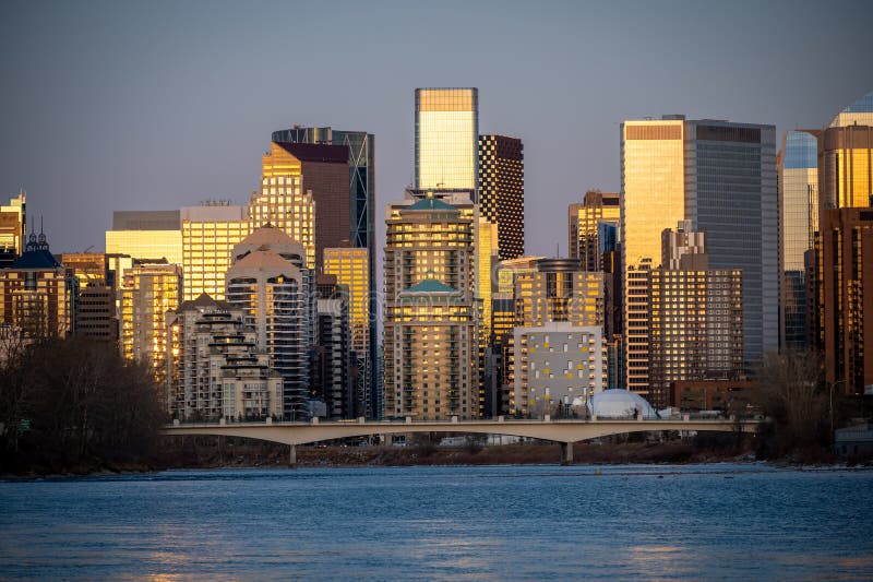 Calgary skyline at night stock image. Image of night - 214860103