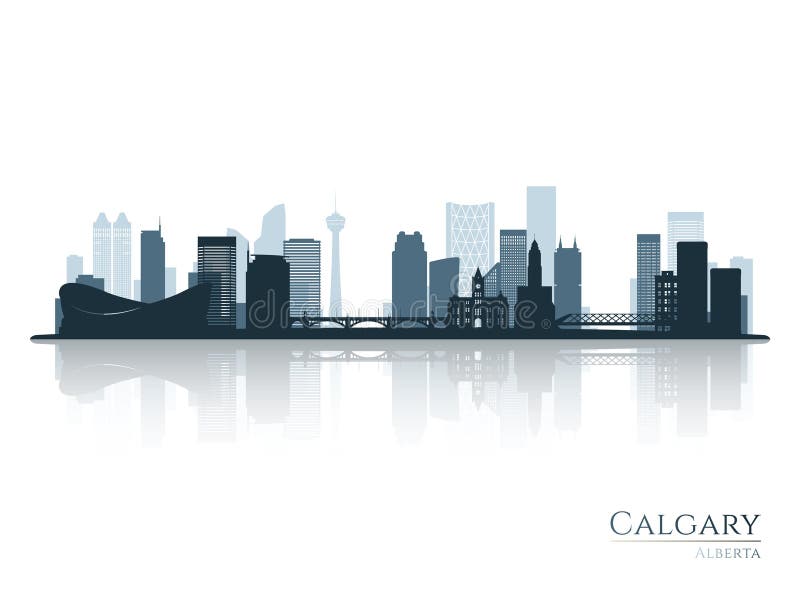 Calgary Skyline Silhouette with Reflection Stock Illustration ...