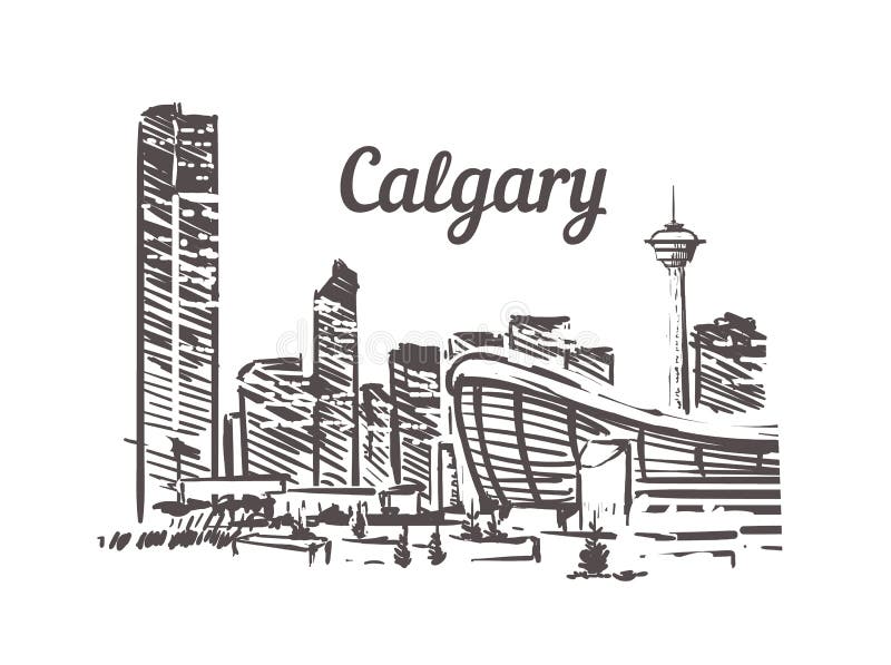Calgary Skyline Sketch. Calgary Hand Drawn Illustration Isolated Stock ...