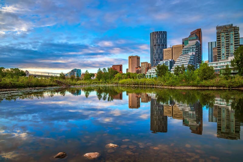 Calgary Skyline Sunrise Reflections Stock Image - Image of reflections ...