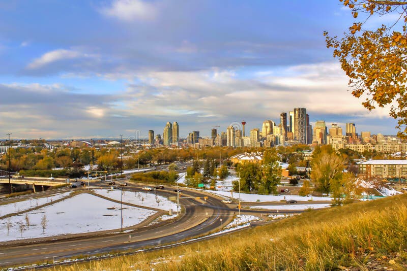 Calgary Skyline Views in the Winter Stock Image - Image of cloudy ...