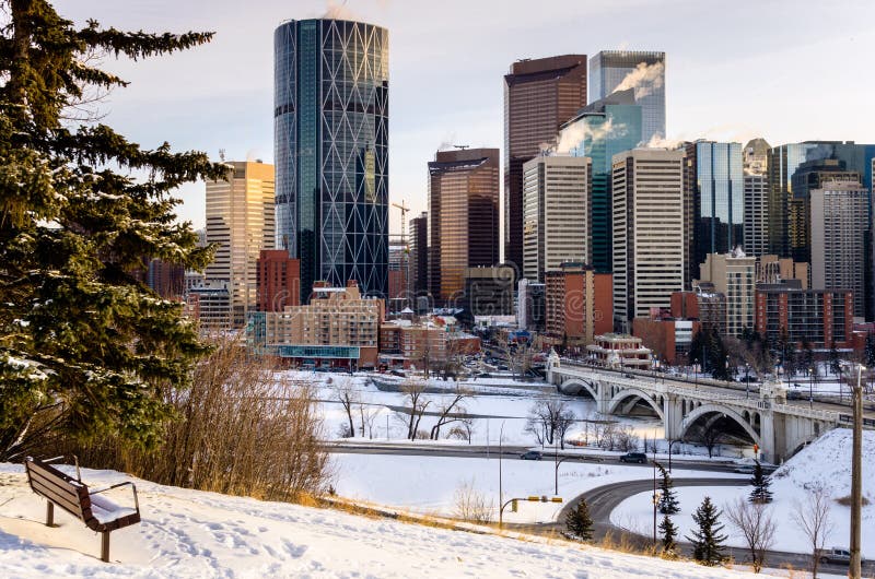 Calgary Skyline on a Winter Evening Stock Photo - Image of cityscape ...