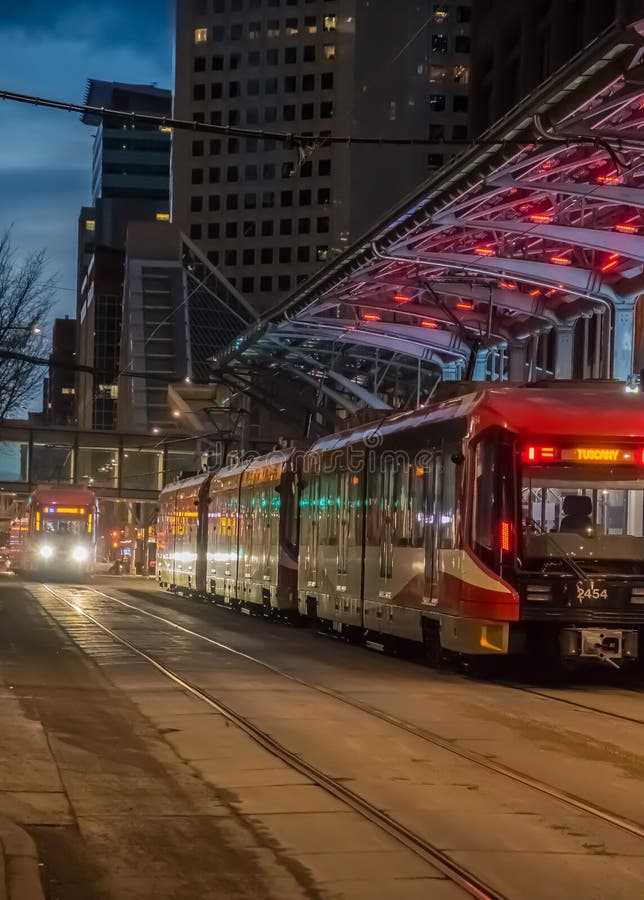 Calgary Transit Downtown at Night Editorial Photography - Image of ...