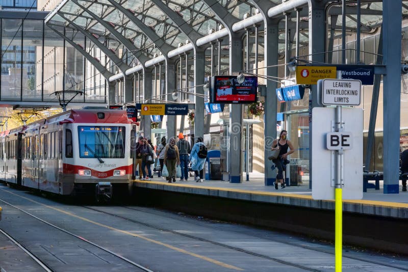 Calgary Transit Downtown at Night Editorial Photography - Image of ...