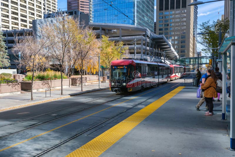 Calgary Transit Downtown at Night Editorial Photography - Image of ...