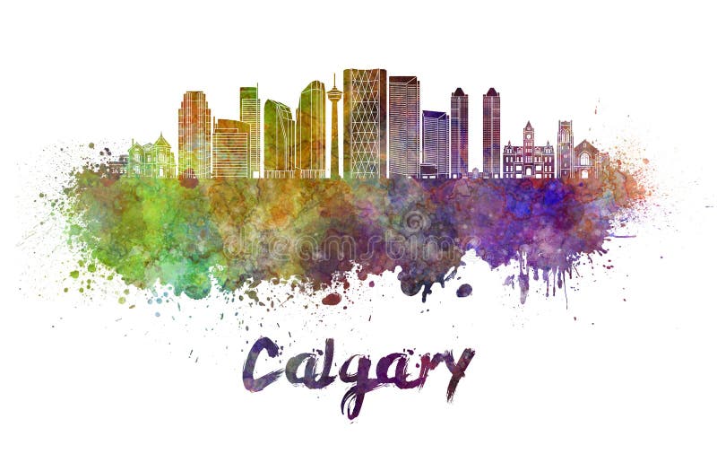 Calgary V2 Skyline in Watercolor Stock Illustration - Illustration of ...