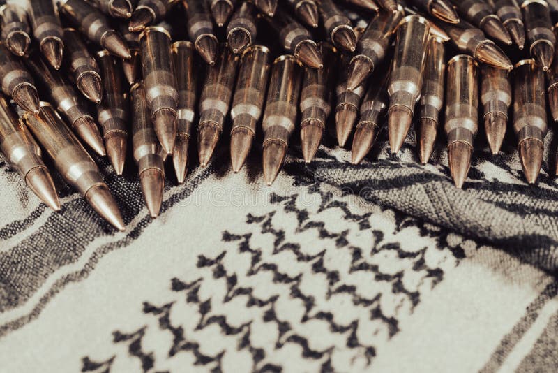 .308 Caliber Ammunition on a Fabric Background (keffiyeh) Stock Image ...