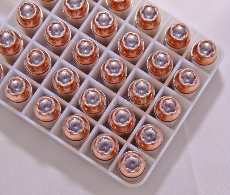 Bullets in a red case stock photo. Image of lead, gold - 121761866