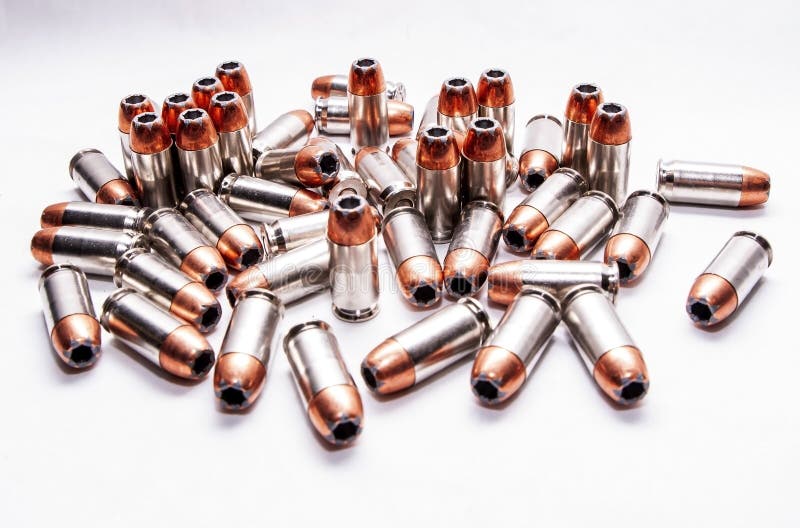 .40 Caliber Hollow Point Bullets Lined Up In A Plastic Case Stock Photo ...
