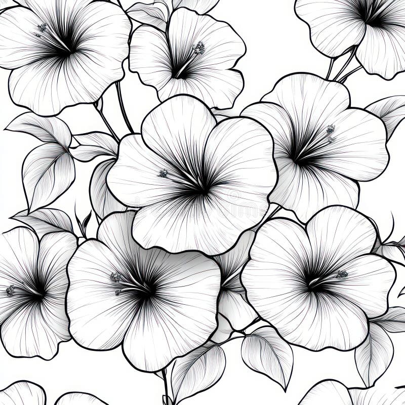 A Calibrachoa, Line Pattern, Black and White Artwork Style. Coloring ...