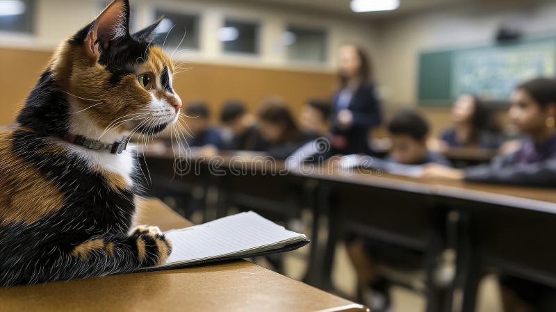 Calico Cat Attends Class Classroom Creative Photo Educational Setting ...