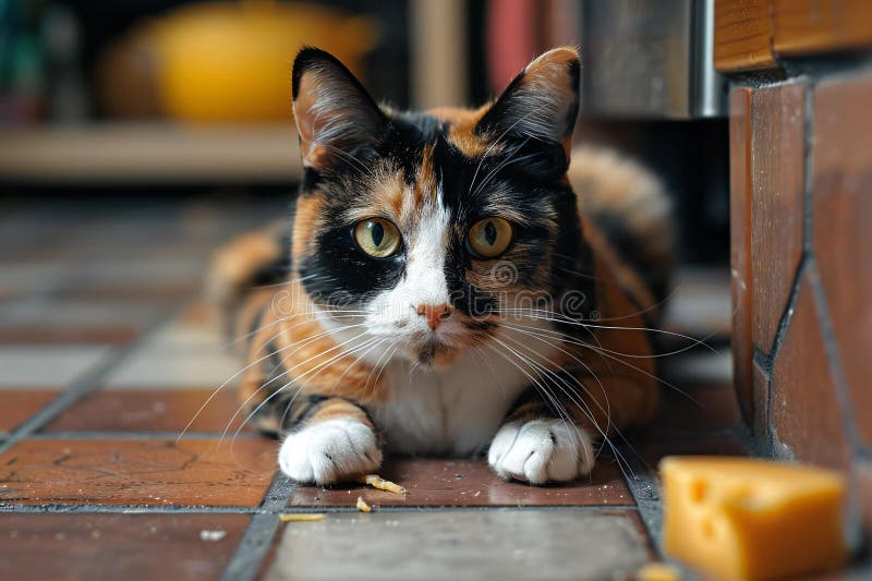 Calico Cat, Ink on Tile Kitchen Floor, High Quality, High Resolution ...