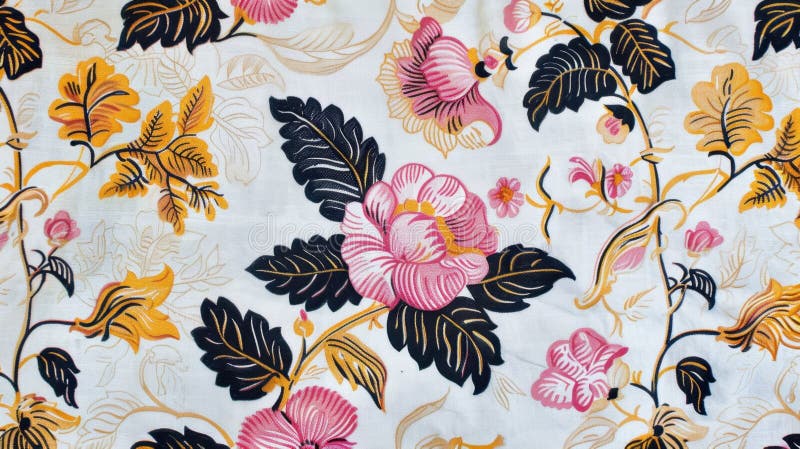 Calico Pattern on a White Background with Yellow and Pink Roses and ...