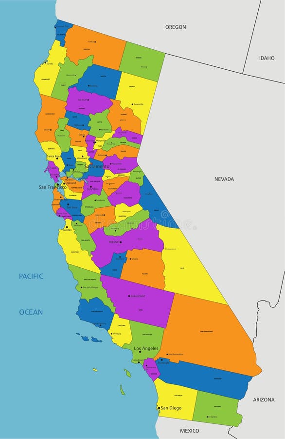 Colorful California Political Map with Clearly Labeled, Separated ...