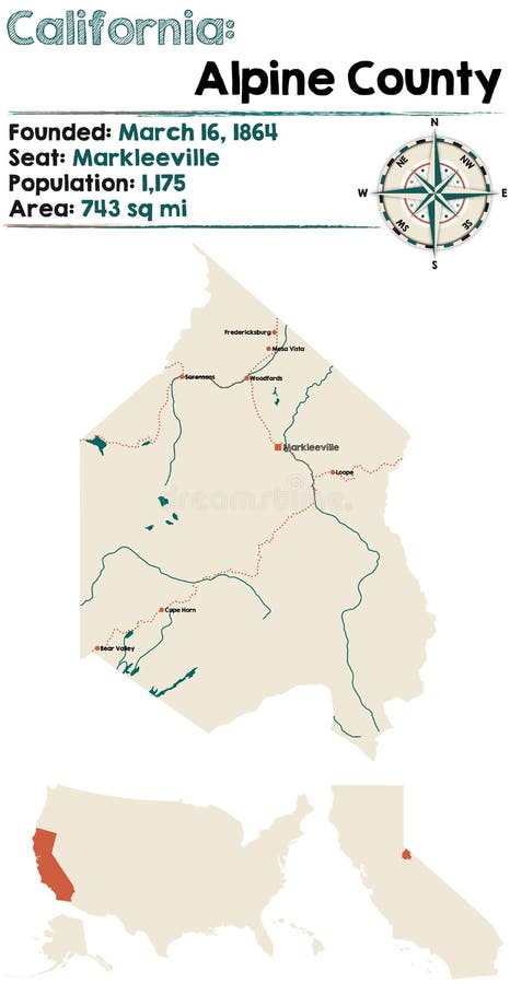 Map of Alpine County in California Stock Vector - Illustration of road ...