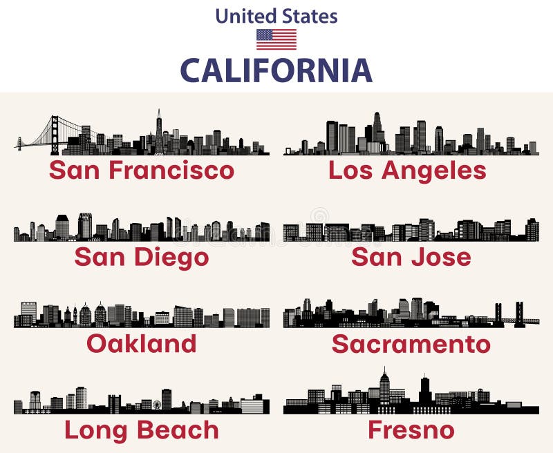 California Cities Skylines Silhouettes Vector Set Stock Illustration ...