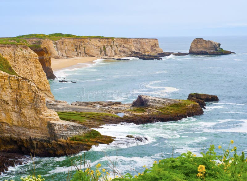California Coast Cliffs with Crashing Waves Stock Photo - Image of ...