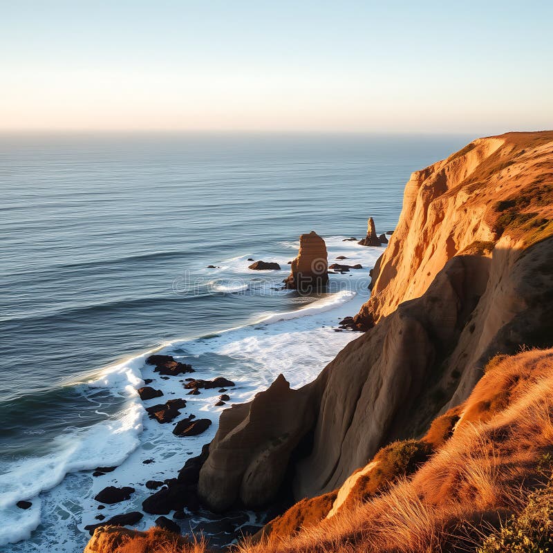 California Coastal Cliffs with Warm Light Stock Illustration ...
