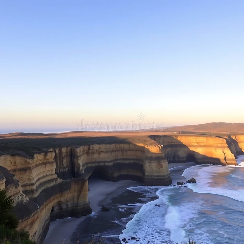 California Coastal Cliffs with Warm Light Stock Illustration ...