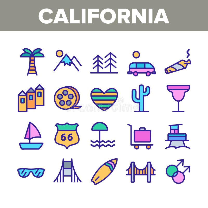 California Icons Set Stock Illustrations – 712 California Icons Set ...