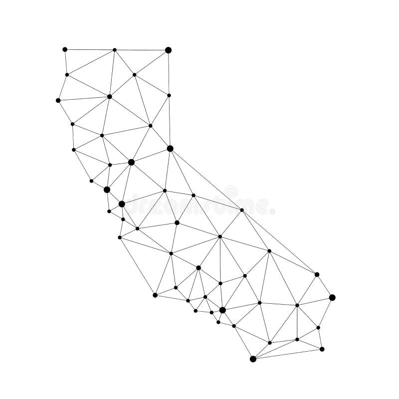 California Connected Dots Map Stock Vector - Illustration of simplified ...
