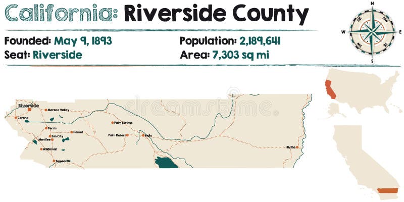 Vector Del Mapa Del Condado De Riverside, California Ilustración del ...