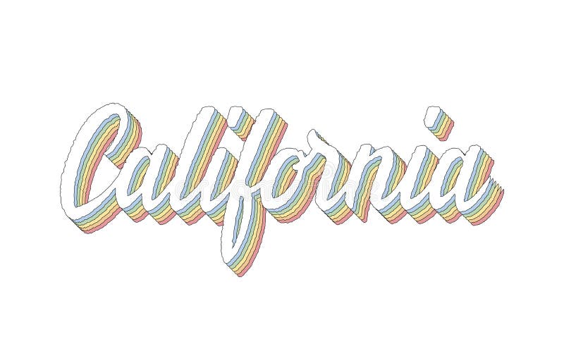 California Hand Lettering 3d Isometric Effect with Rainbow Patterns ...