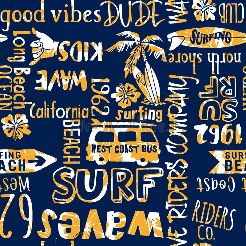 California Kids Surf Wave Rider Patchwork Stock Vector - Illustration ...